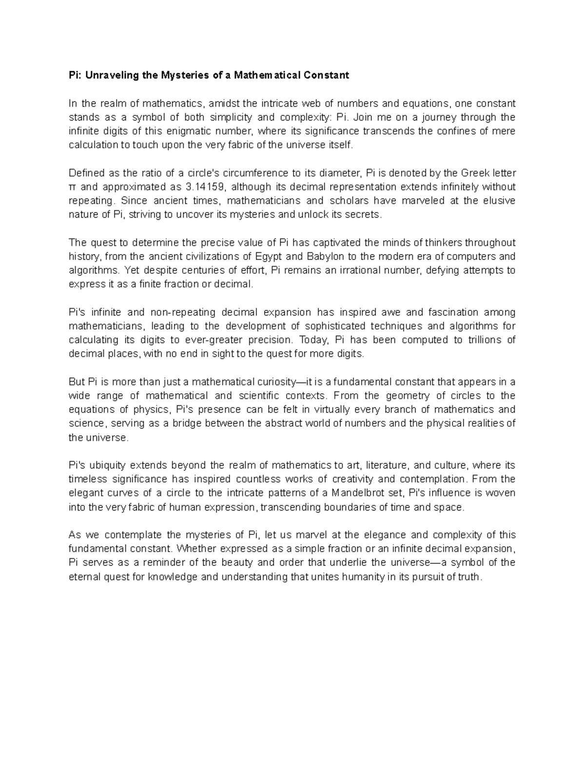 Pi Unraveling the Mysteries of a Mathematical Constant - Join me on a ...