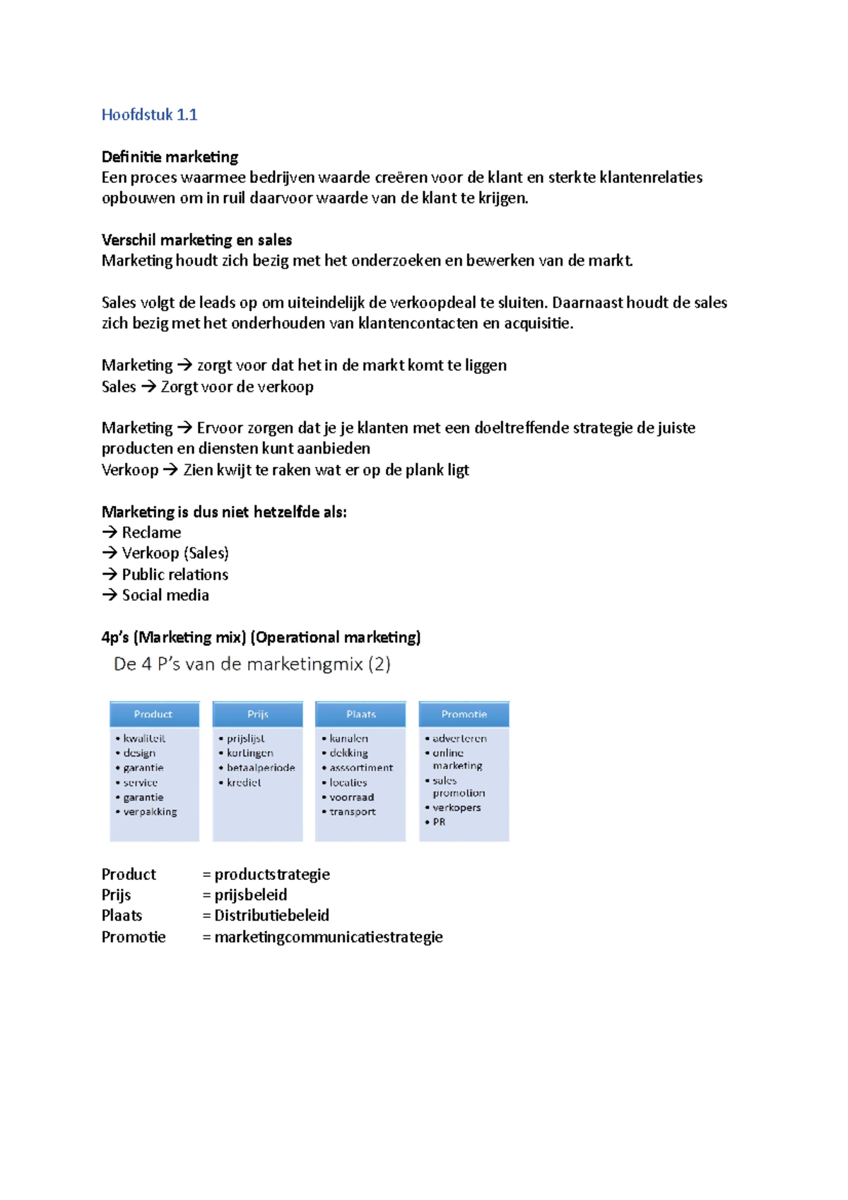 Samenvatting Marketing 1 (Leren) - Hoofdstuk 1. Definitie marketing Een ...