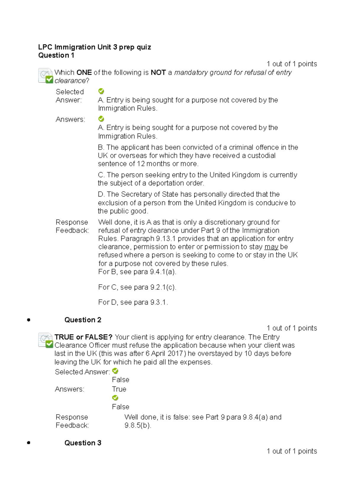 Workshop 3 Prep Quiz - quiz 3 - LPC Immigration Unit 3 prep quiz Question 1 1 out of 1 points ...