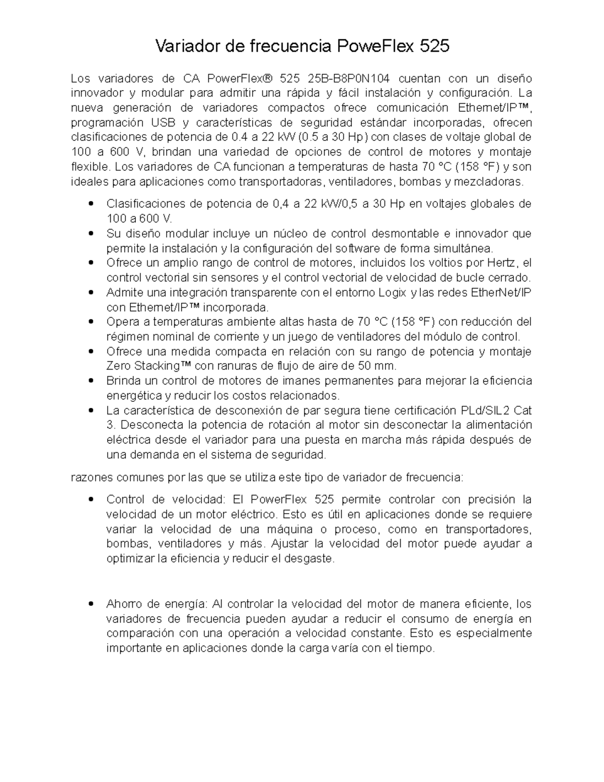 Power Flex® 525 25B-B8P0N104 - Variador de frecuencia PoweFlex 525 Los ...