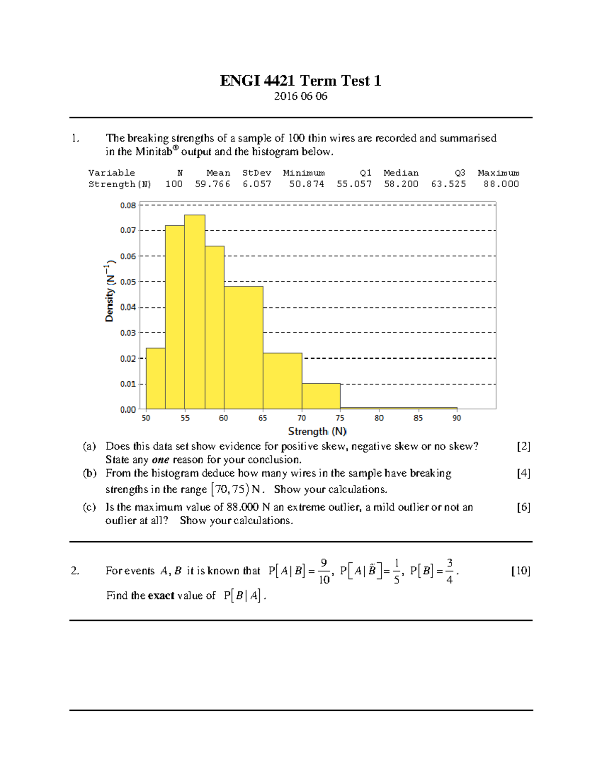 Exam 2016, questions and answers - Engi 4421 term 1 and 2 both test ...