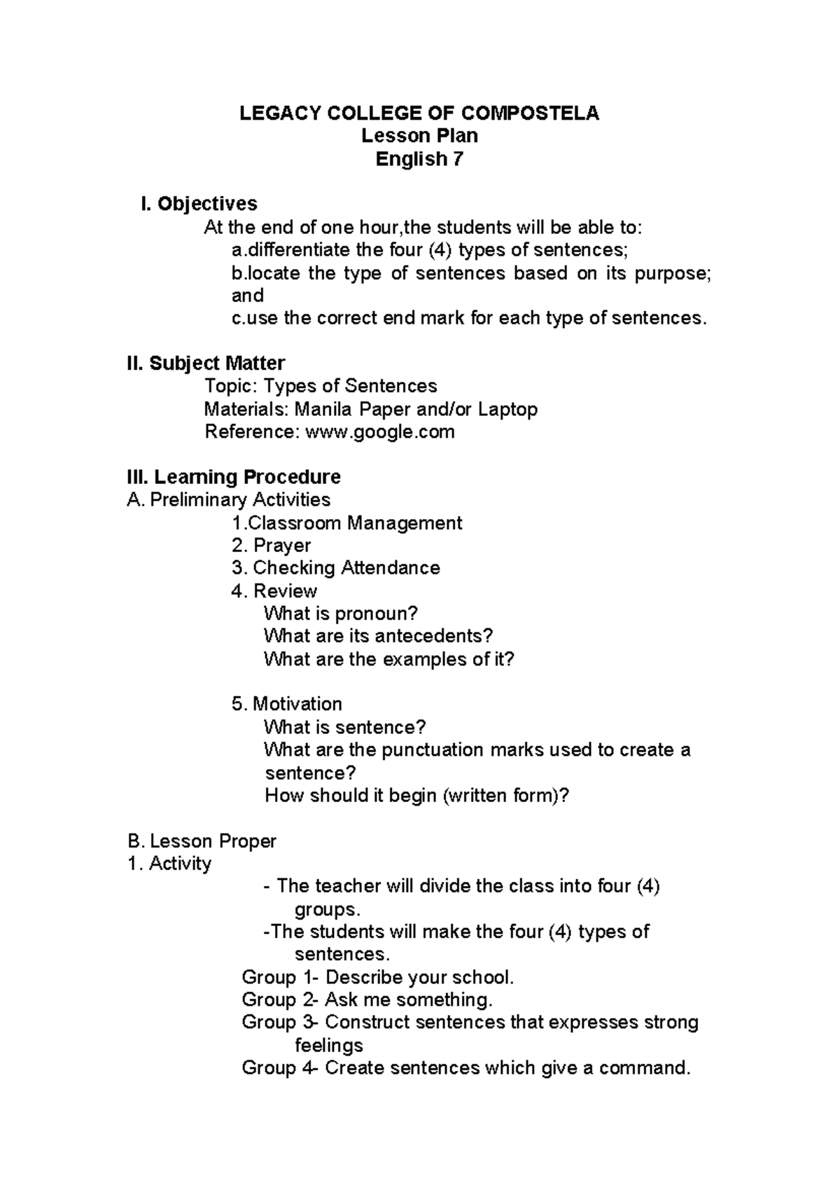 Inbound 864833116563483952 - LEGACY COLLEGE OF COMPOSTELA Lesson Plan ...