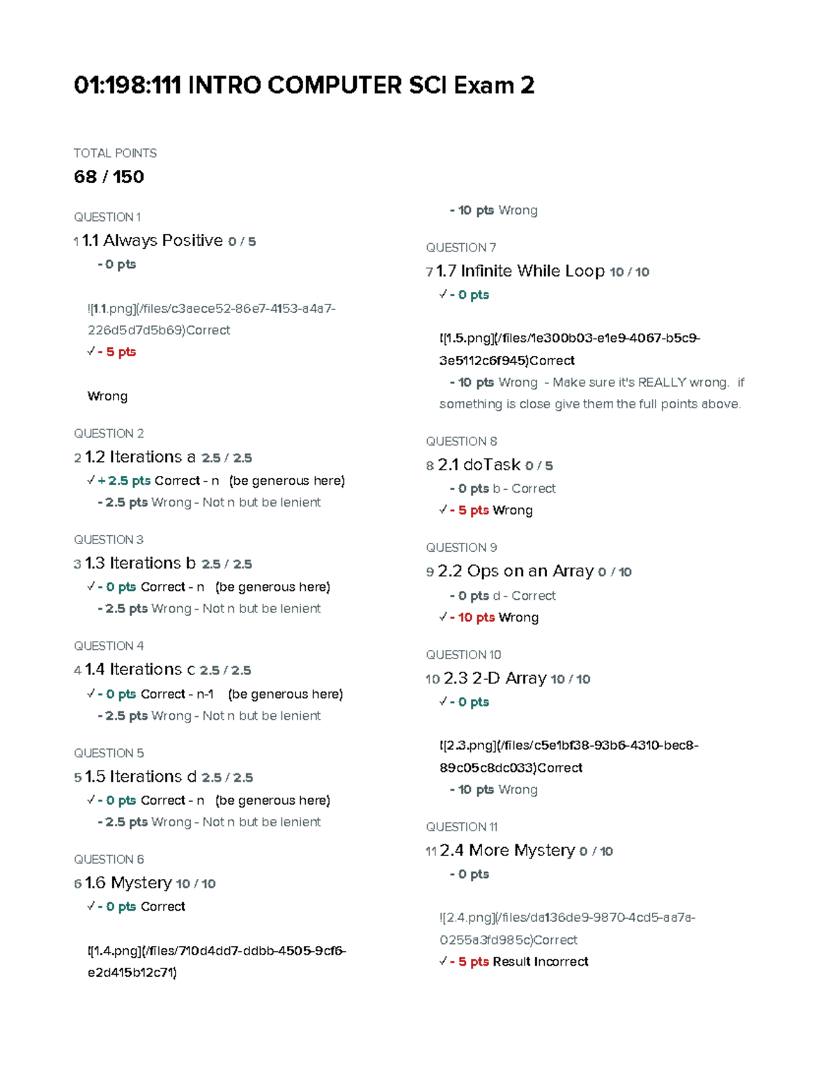 CS111 Midterm 2 Fall 2022 - 01:198:111 INTRO COMPUTER SCI Exam 2 KAREN T QIU TOTAL POINTS 68 / ...