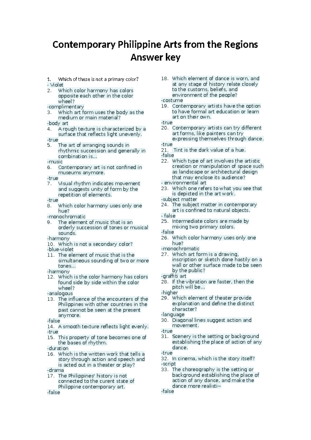 Contemporary Philippine Arts from the Regions Answer key - Which of ...
