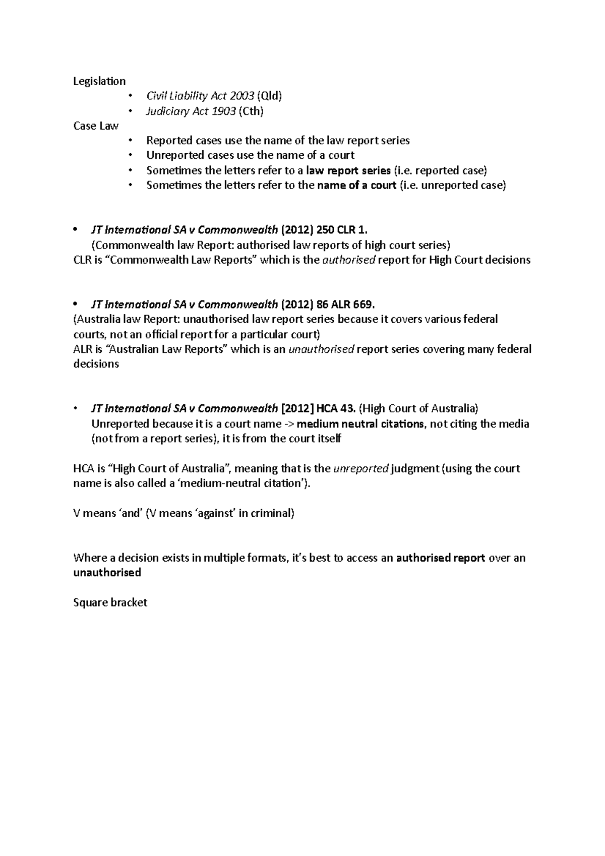 Citations - Citation notes - LWS009 - QUT - Studocu