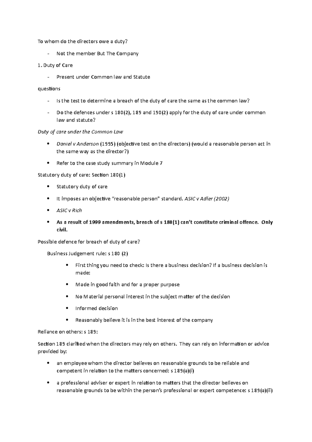 Week 7 Directors duty - Lecture notes - To whom do the directors owe a ...