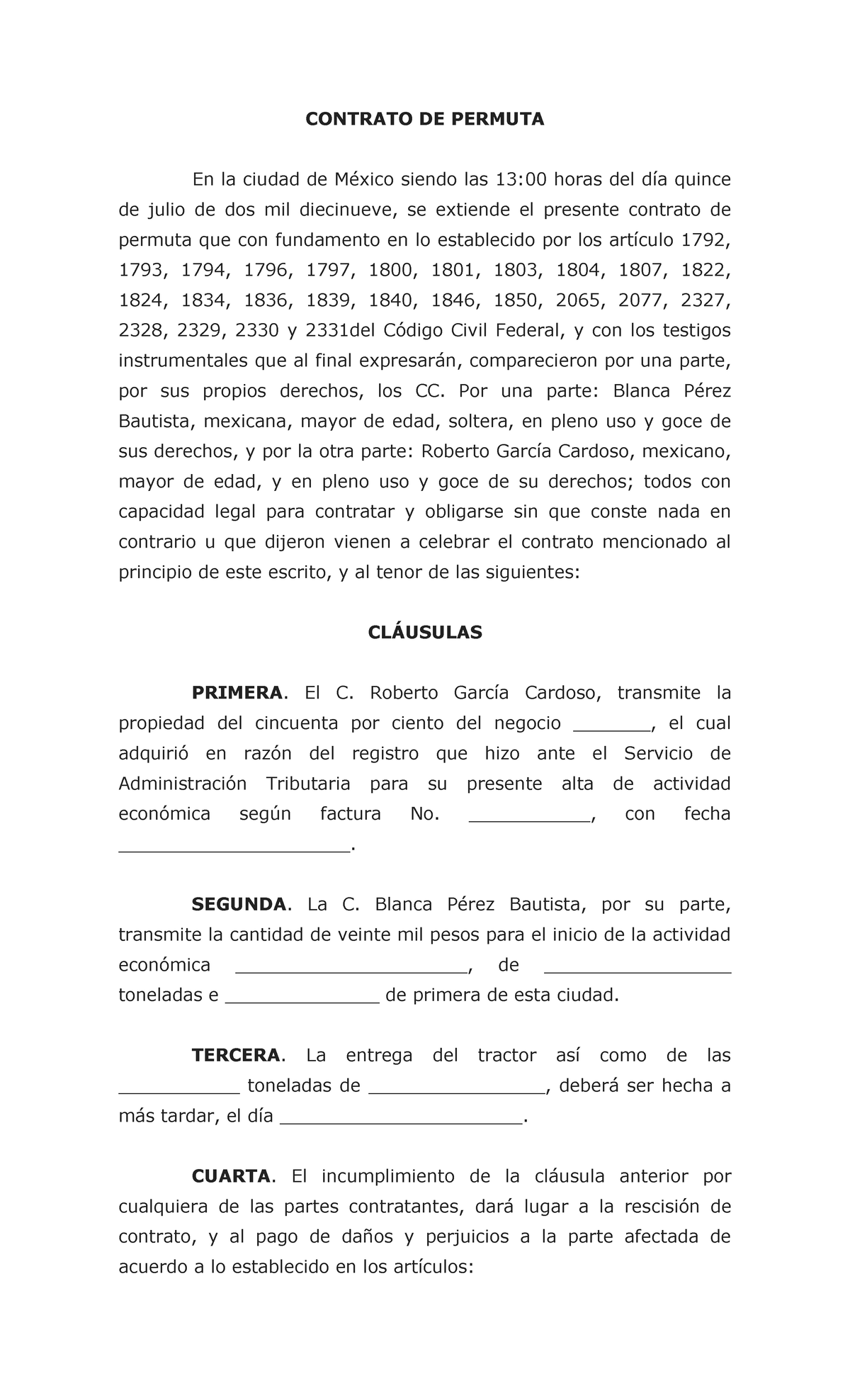 Contrato DE Permuta - Apuntes 13- 56 DERECHO - CONTRATO DE PERMUTA En ...