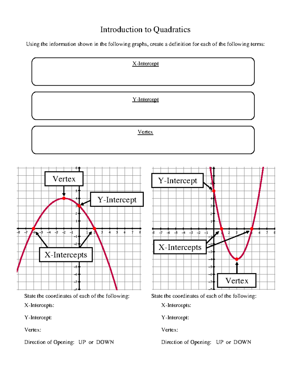 3 - Graphing Quadratics - Introduction to Quadratics Using the ...