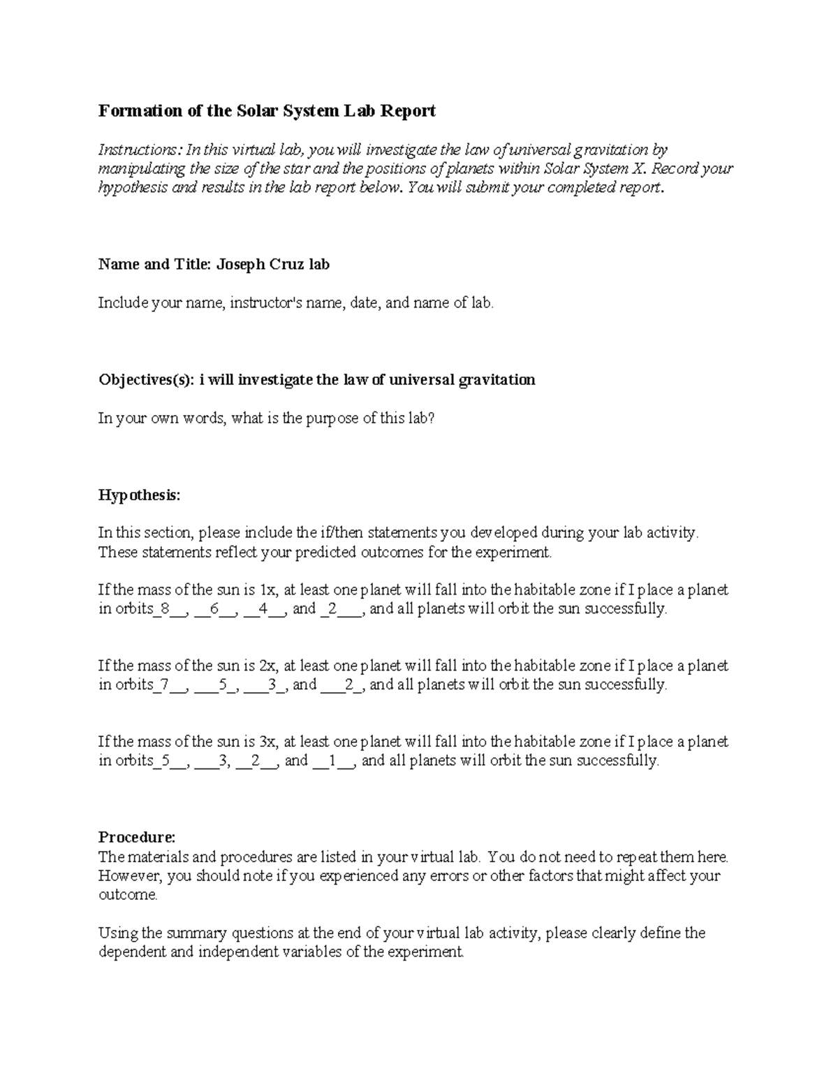 Lab report - the erfnef r23jf rj f24r f[2or jor fr - Formation of the ...
