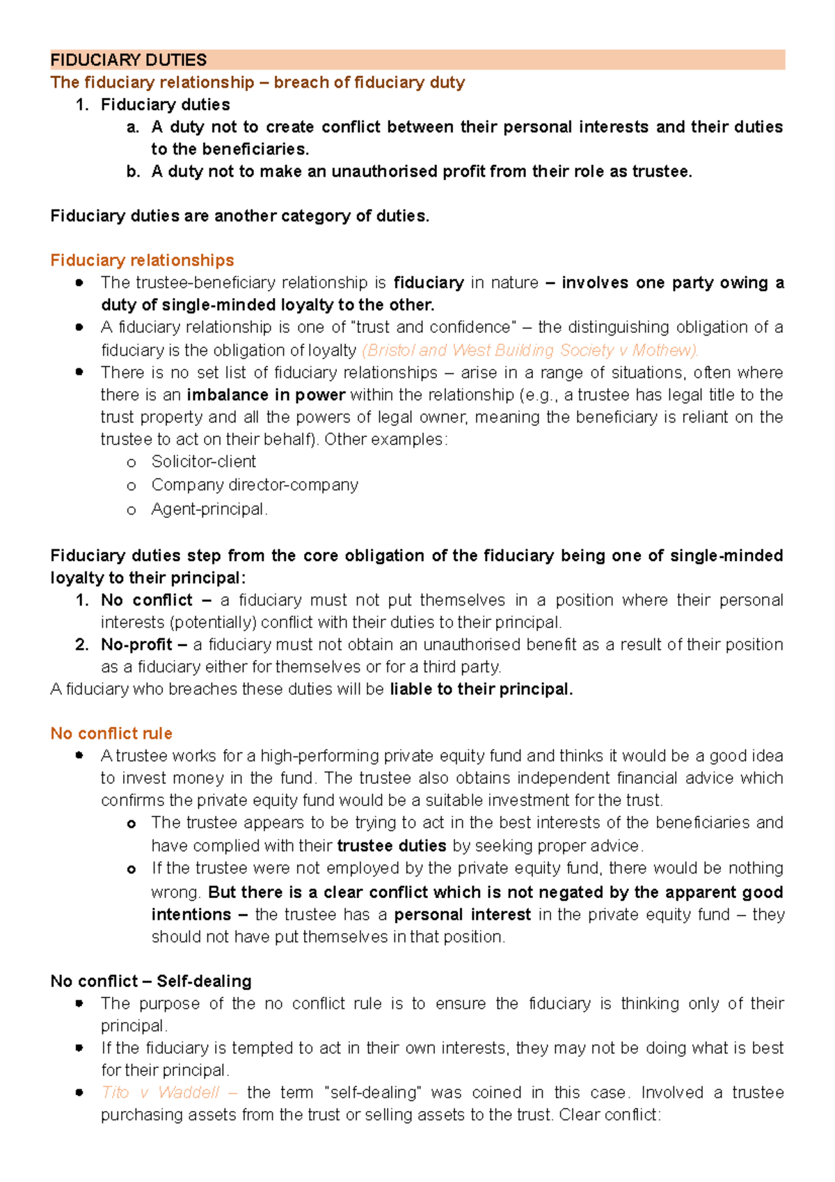 Fiduciary Duties - No-conflict and No-profit - FIDUCIARY DUTIES The ...