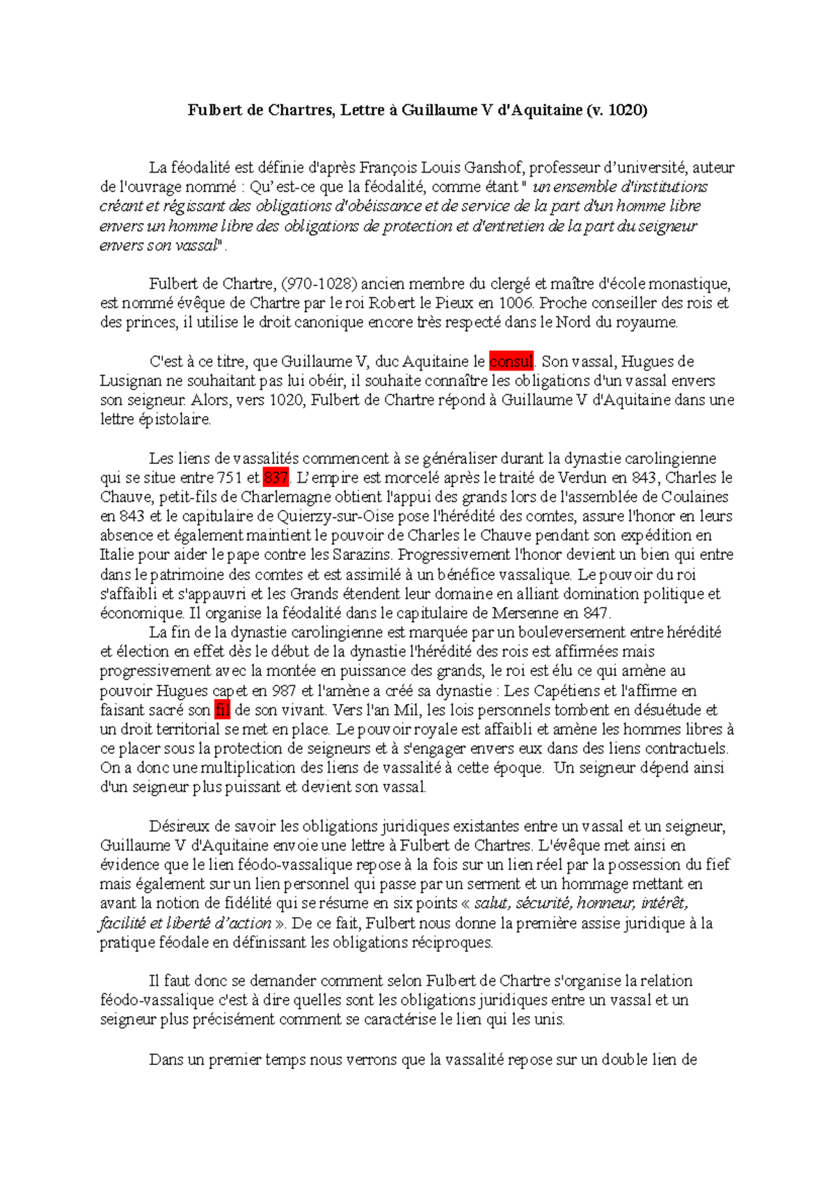 Texte de fulbert de chartre - Fulbert de Chartres, Lettre Guillaume V ...