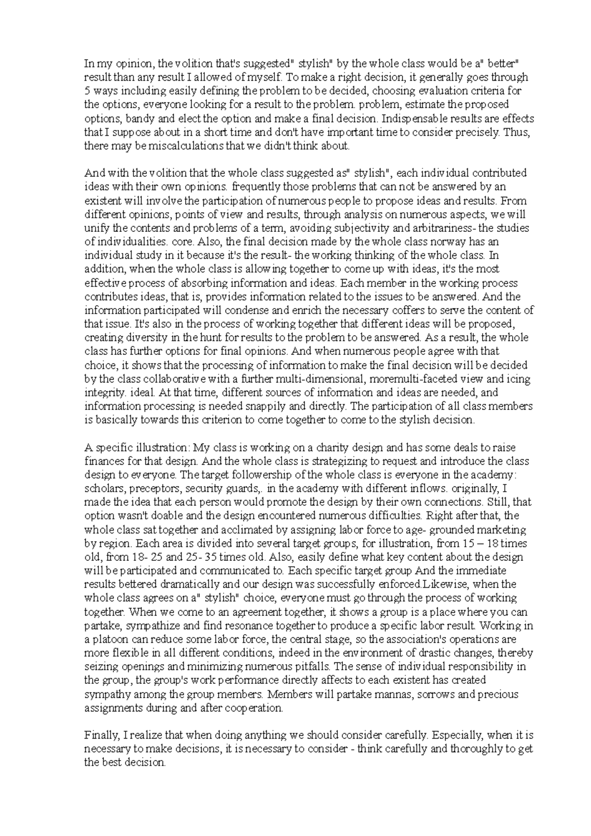 MGT103 A - Individual assignment - In my opinion, the volition that's ...