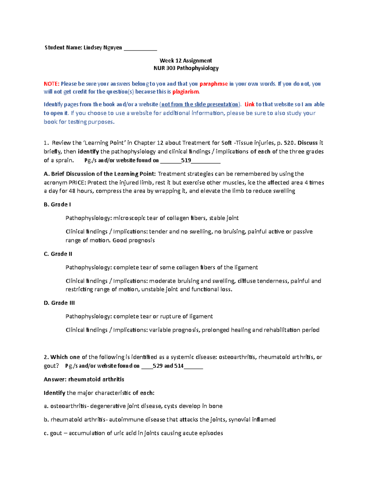Chapter 12 Assignment Pathophysiology - Student Name: Lindsey Nguyen ...