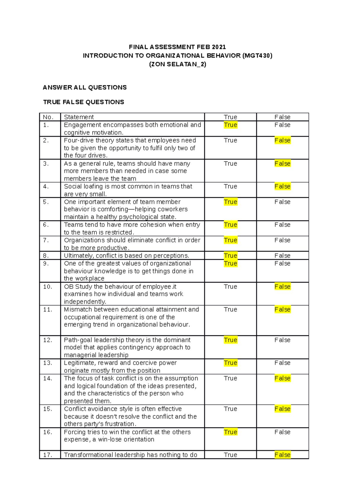 MGT430 FA FEB 2021 ZON Selatan 2 - FINAL ASSESSMENT FEB 2021 ...