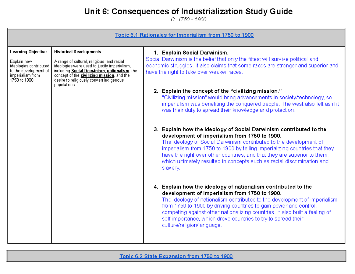 Oteledom Micah - Copy of AP World History Unit 6 Study Guide - Unit 6 ...