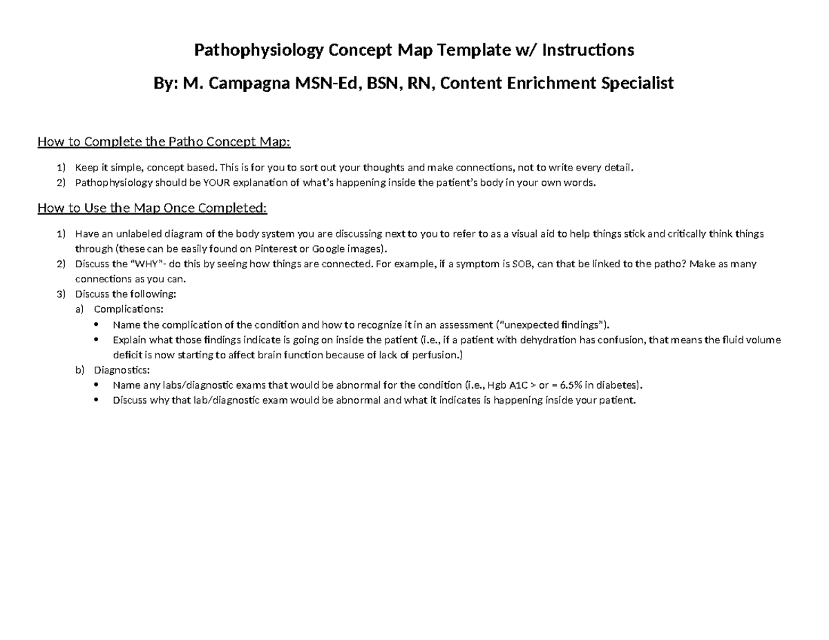 Patho Concept Map Template with Instructions - Pathophysiology Concept ...