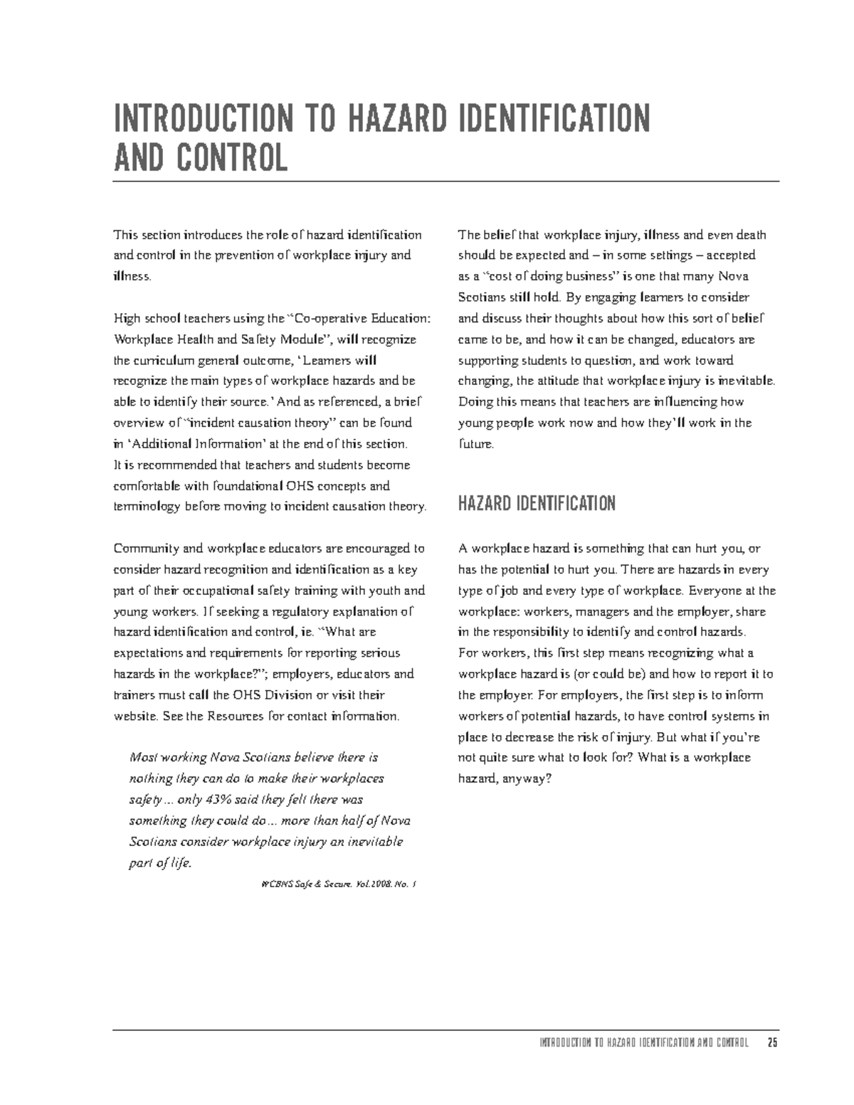 Hazard ID & Control - NOTES - INTRODUCTION TO HAZARD IDENTIFICATION AND ...