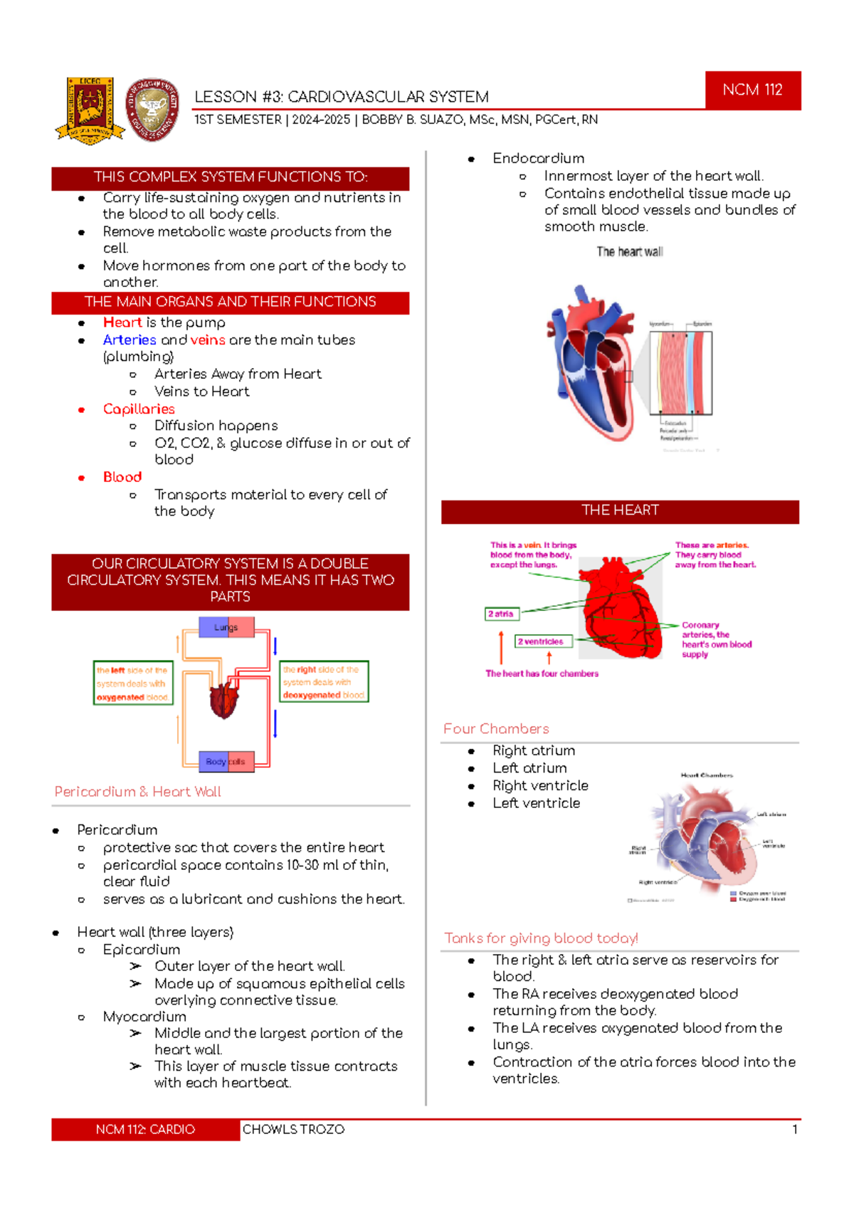 Cardio - LESSON #3: CARDIOVASCULAR SYSTEM 1ST SEMESTER | 2024-2025 ...
