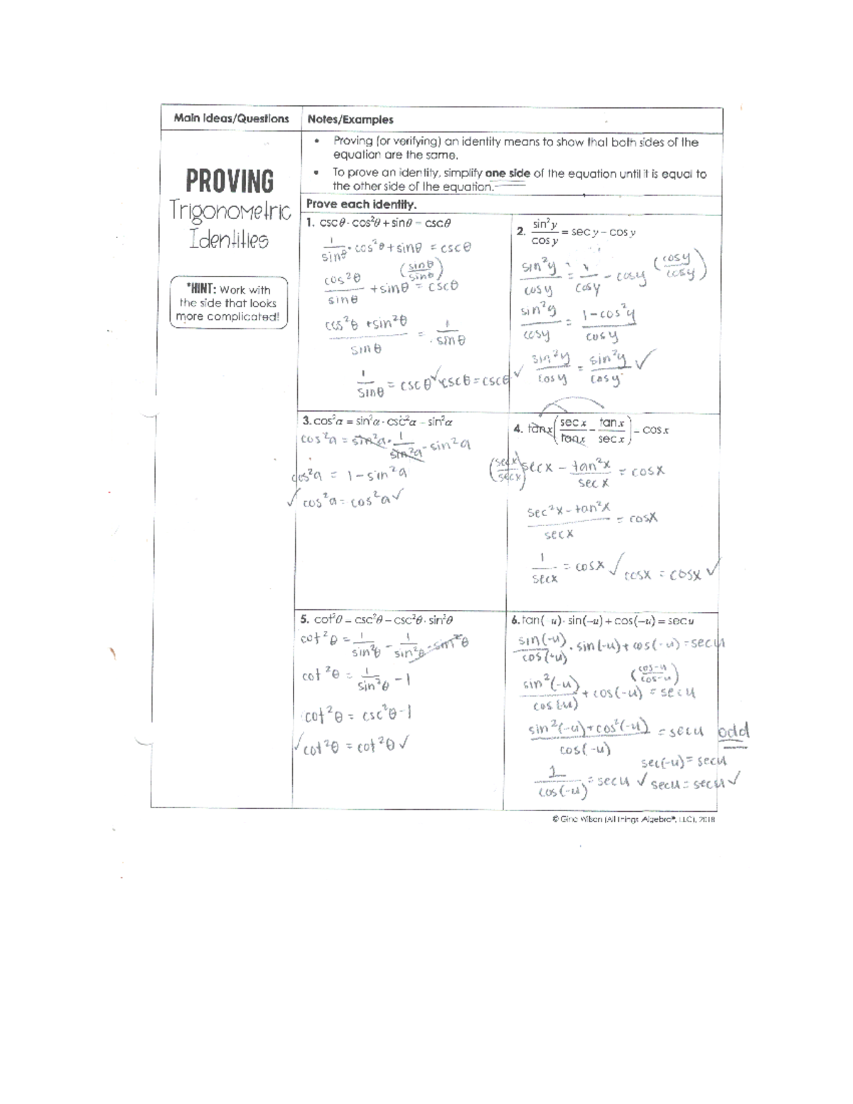 Proving Trig Identities Guided Notes - MAT 108 - Studocu