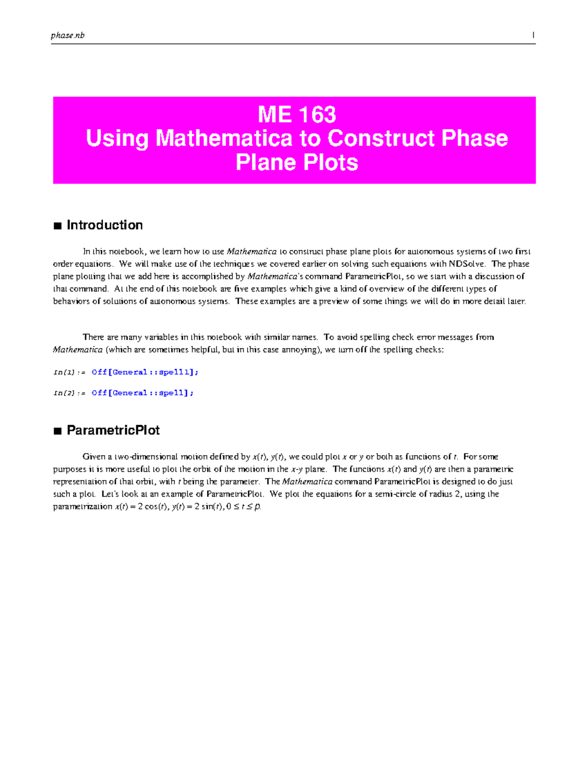 File1 - mathematica codes - ME 163 Using Mathematica to Construct Phase Plane Plots ...