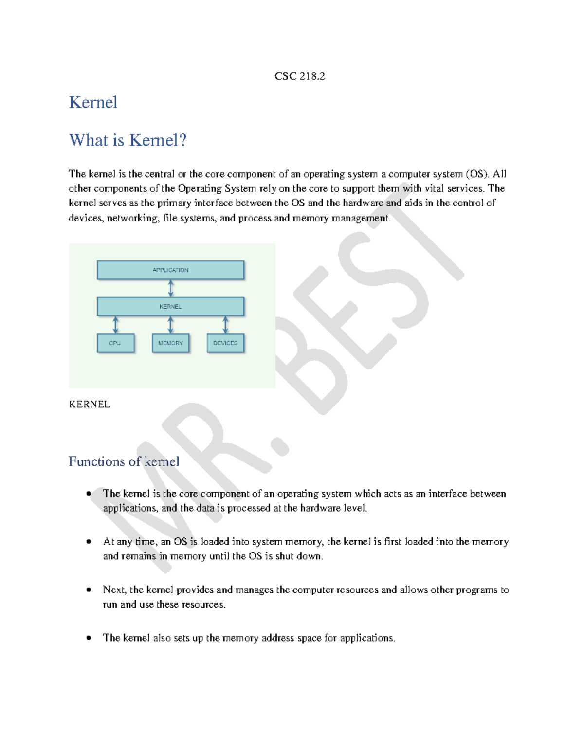 CSC 218 Kernel System AND Architecture 102625 - CSC 218. Kernel What is ...
