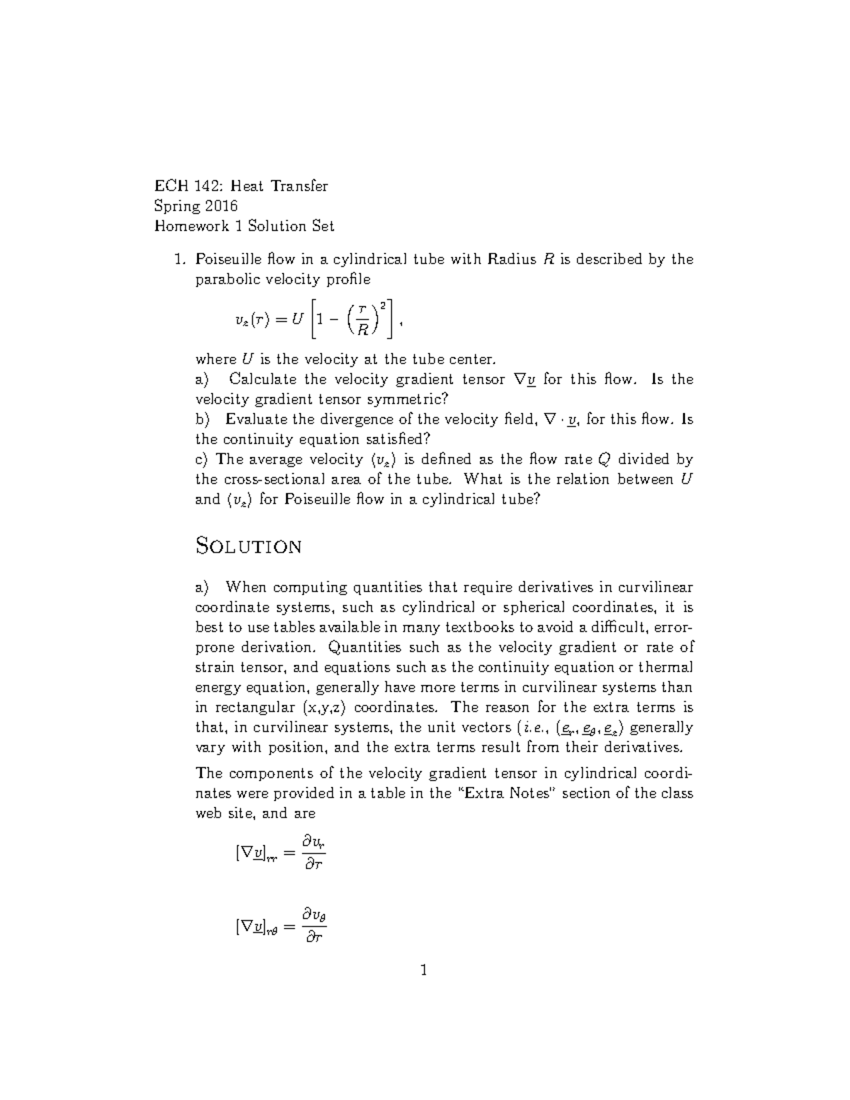 Problem Set 1 16 soln - Solution of Homework 1 - ECH 142: Heat Transfer ...
