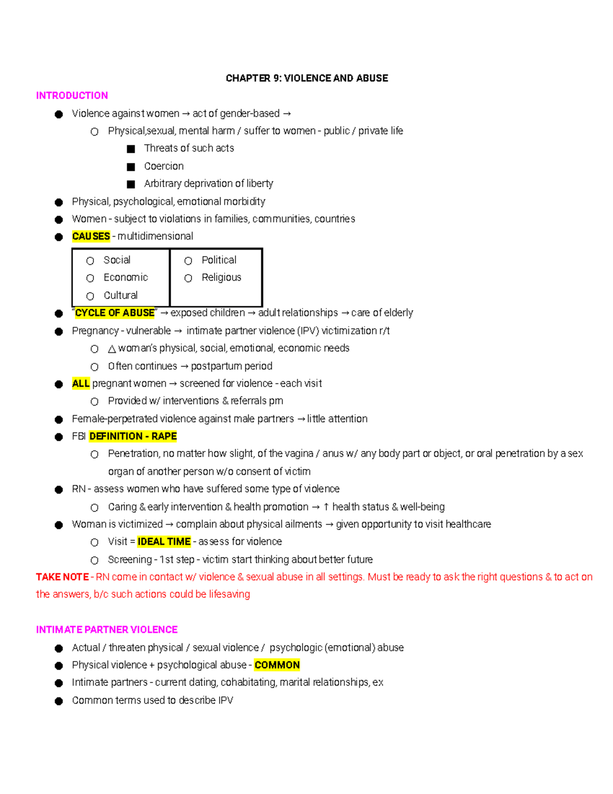 Chapter 9 Violence AND Abuse - CHAPTER 9: VIOLENCE AND ABUSE ...