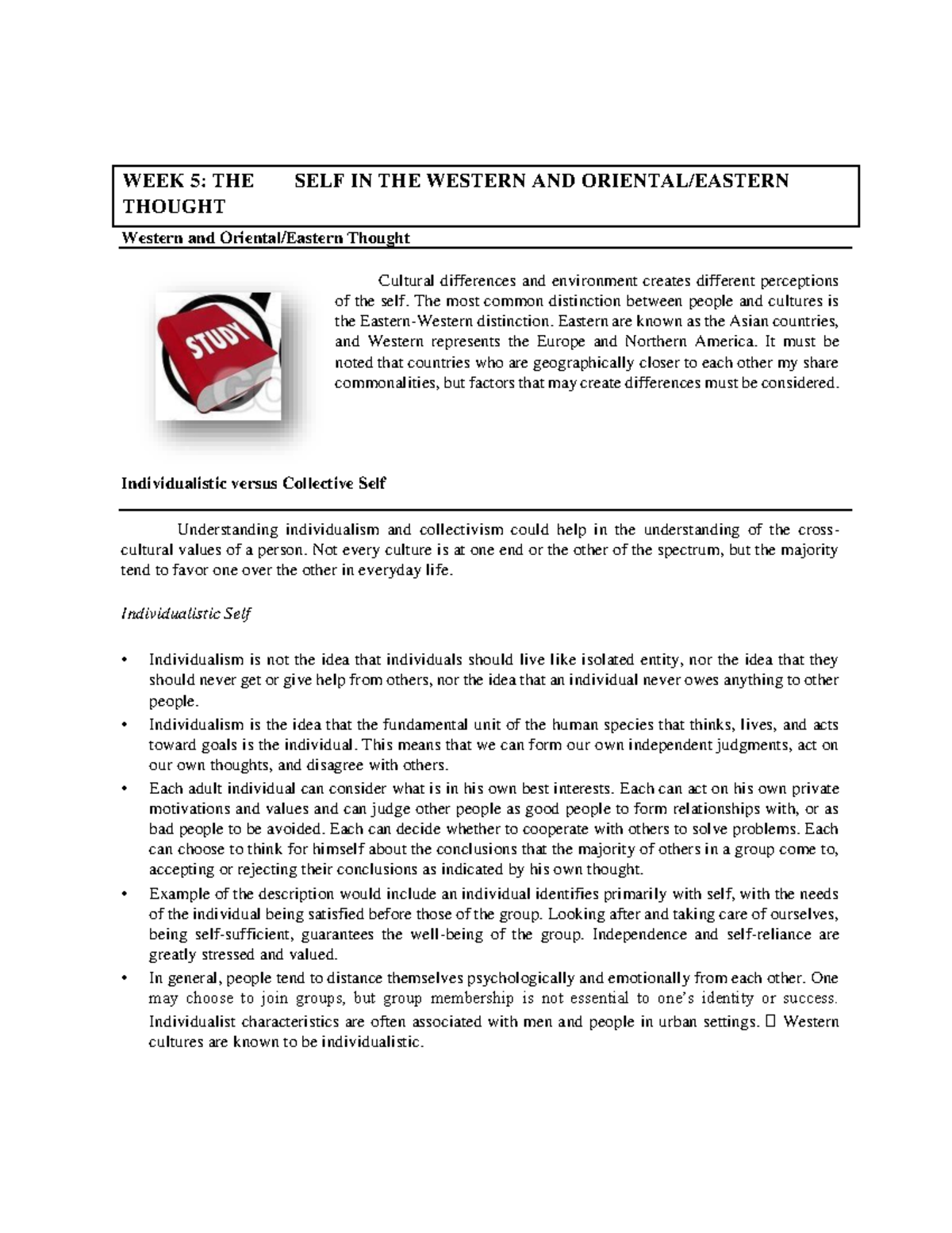 GEd 101-UTS SLM5 - Mmw - WEEK 5: THE THOUGHT SELF IN THE WESTERN AND ORIENTAL/EASTERN Western ...