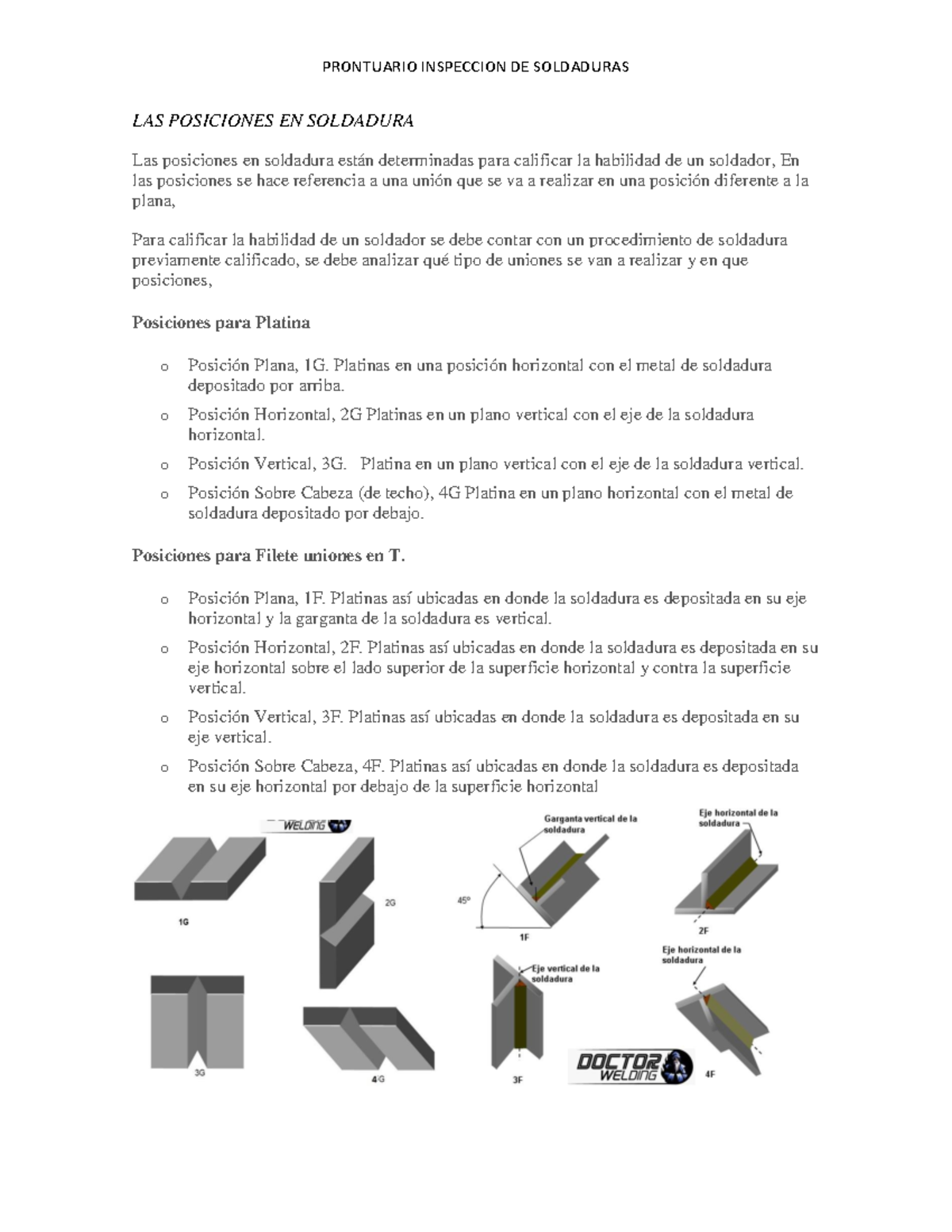 Prontuario de Inspector de Soldaduras - LAS POSICIONES EN SOLDADURA Las posiciones en soldadura ...