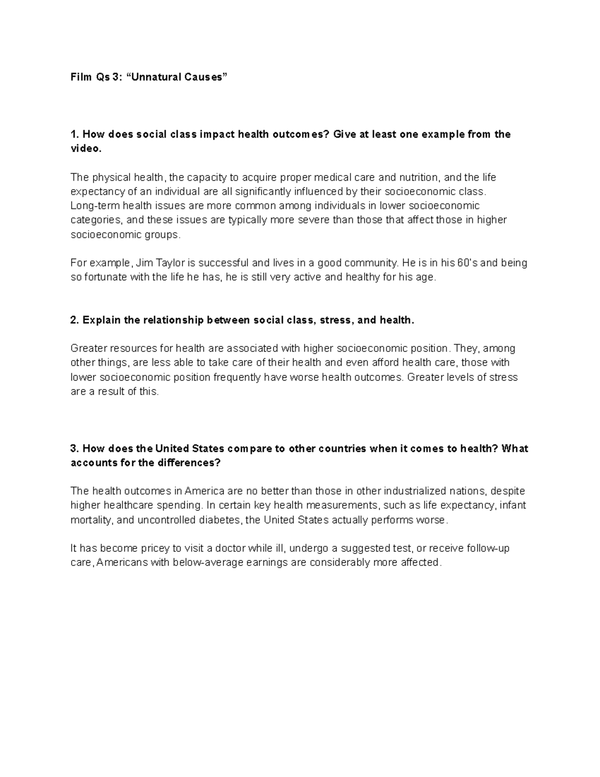 Film Qs 3 “Unnatural Causes” - Film Qs 3: “Unnatural Causes” How does ...