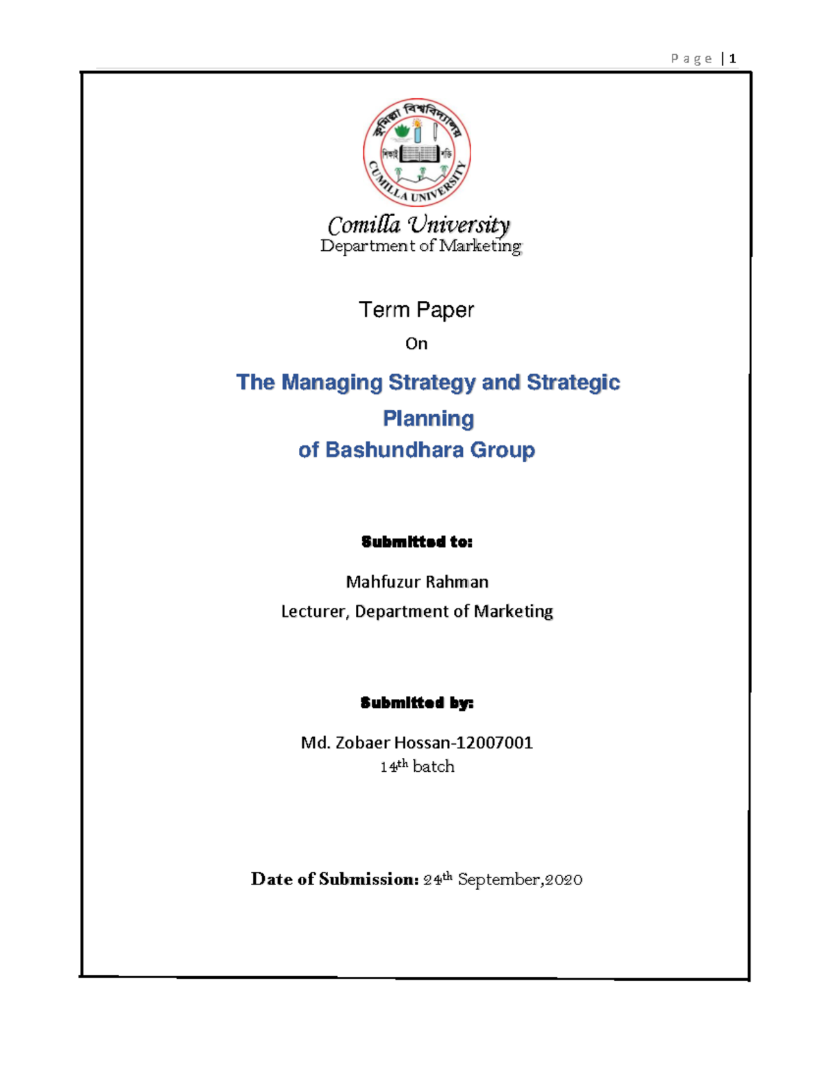 POM, Termpaper zobaerhossan-1 - Comilla University Department of ...