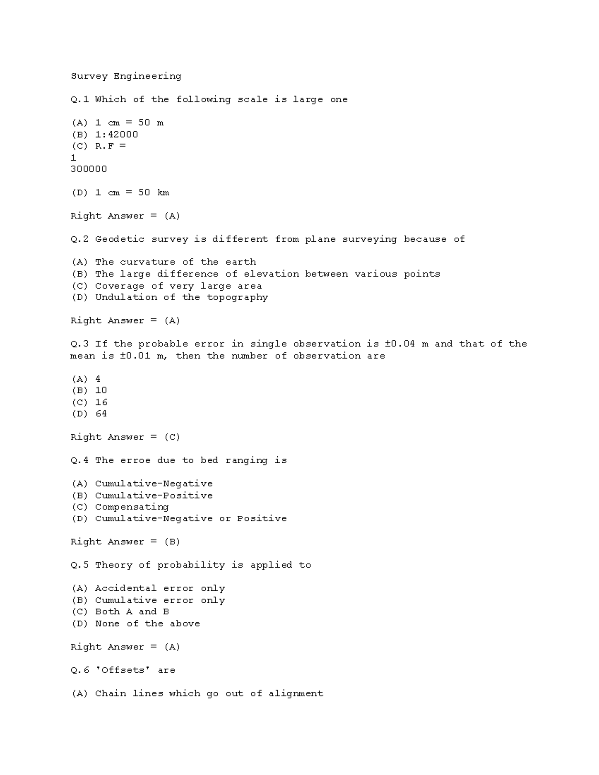 Survey Engineering - If a scale with least count of 0 mm is used for plotting, what would be the ...