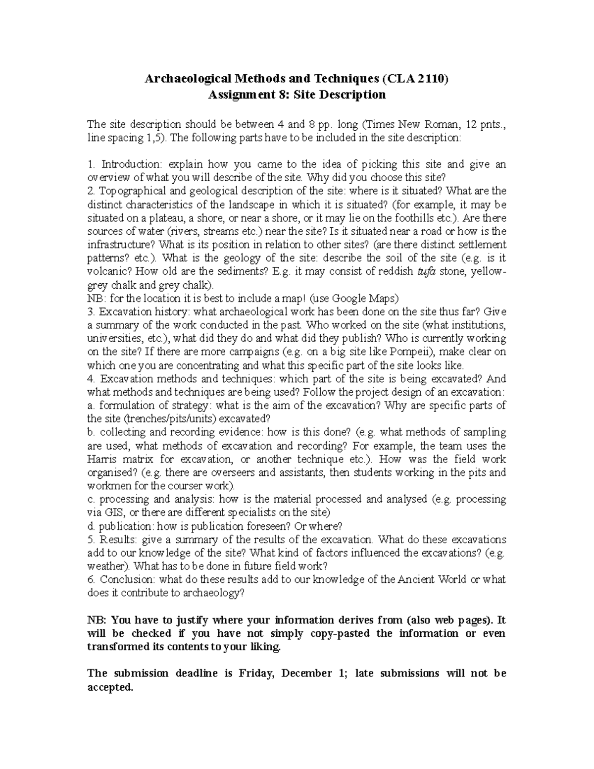 Assignment 8 - njabdka - Archaeological Methods and Techniques (CLA ...