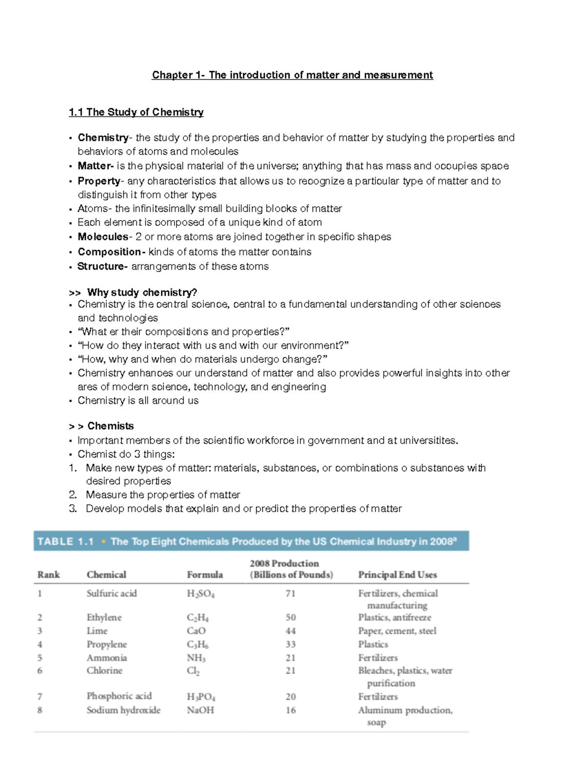 Chemistry Ch. 1 notes - Chapter 1- The introduction of matter and ...