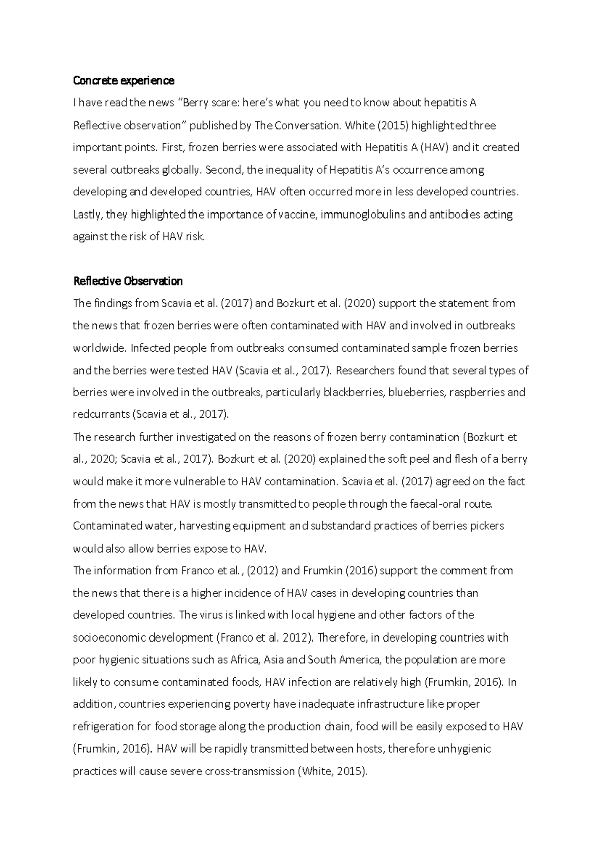 3 - reflective essay 3 sample - Concrete experience I have read the news