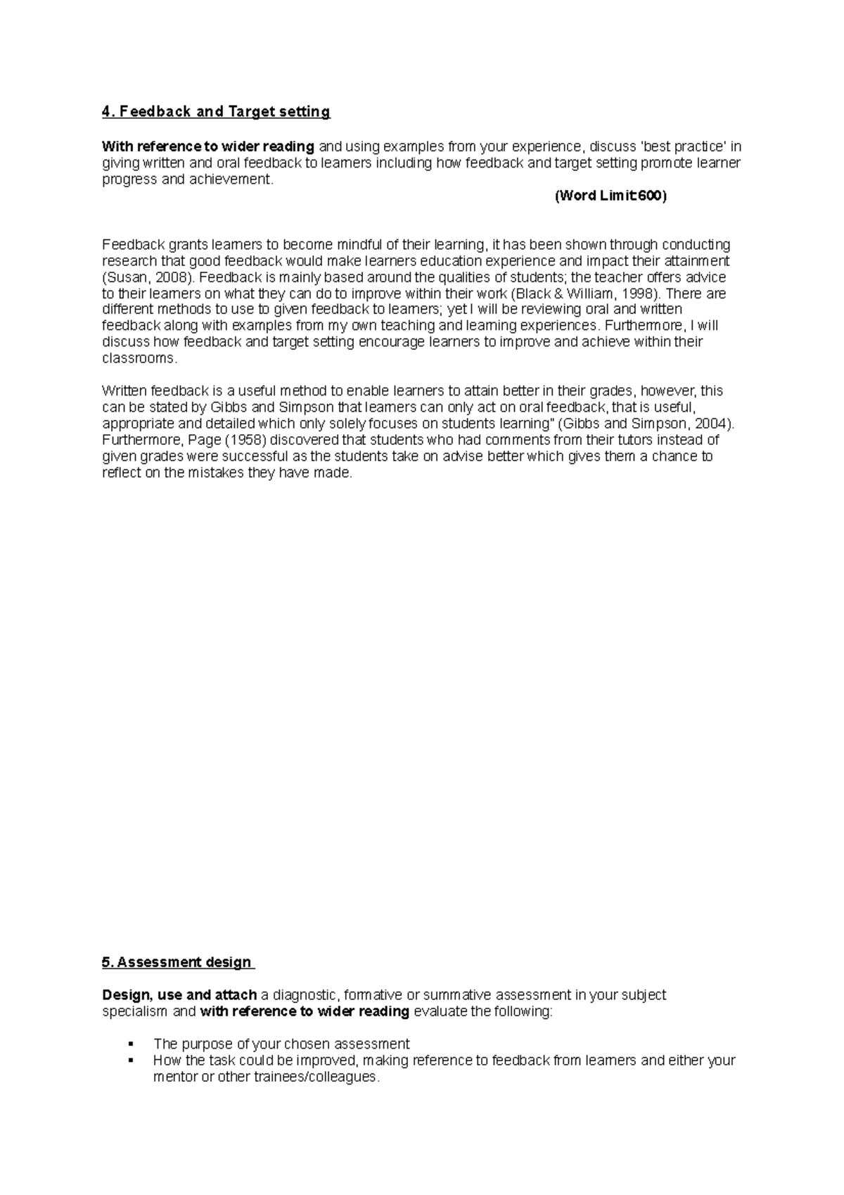 Feedback and assessment - 4. Feedback and Target setting With reference ...