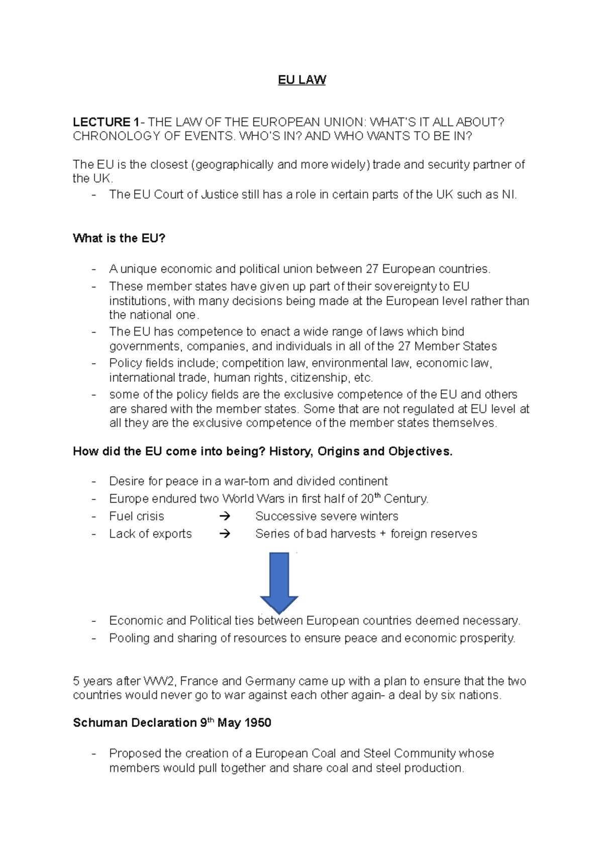 EU WEEK 1- Notes - European Union law 1st year - EU LAW LECTURE 1 - THE ...