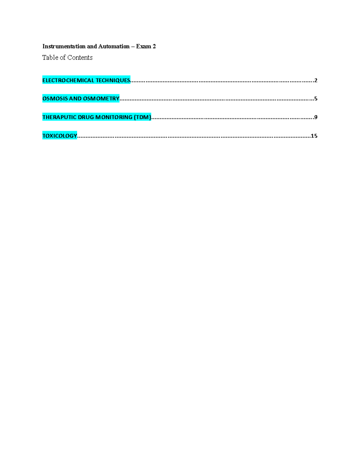 Instrumentation - Exam 2 - Table of Contents Instrumentation and ...