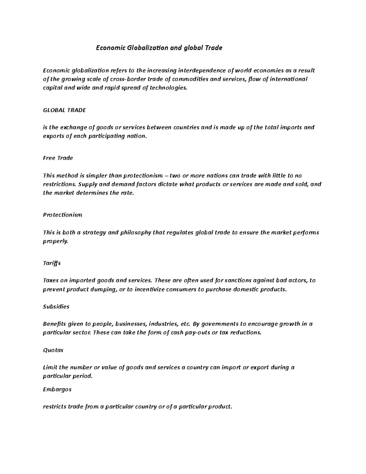 Economic Globalization and global Trade - Economic Globalization and ...