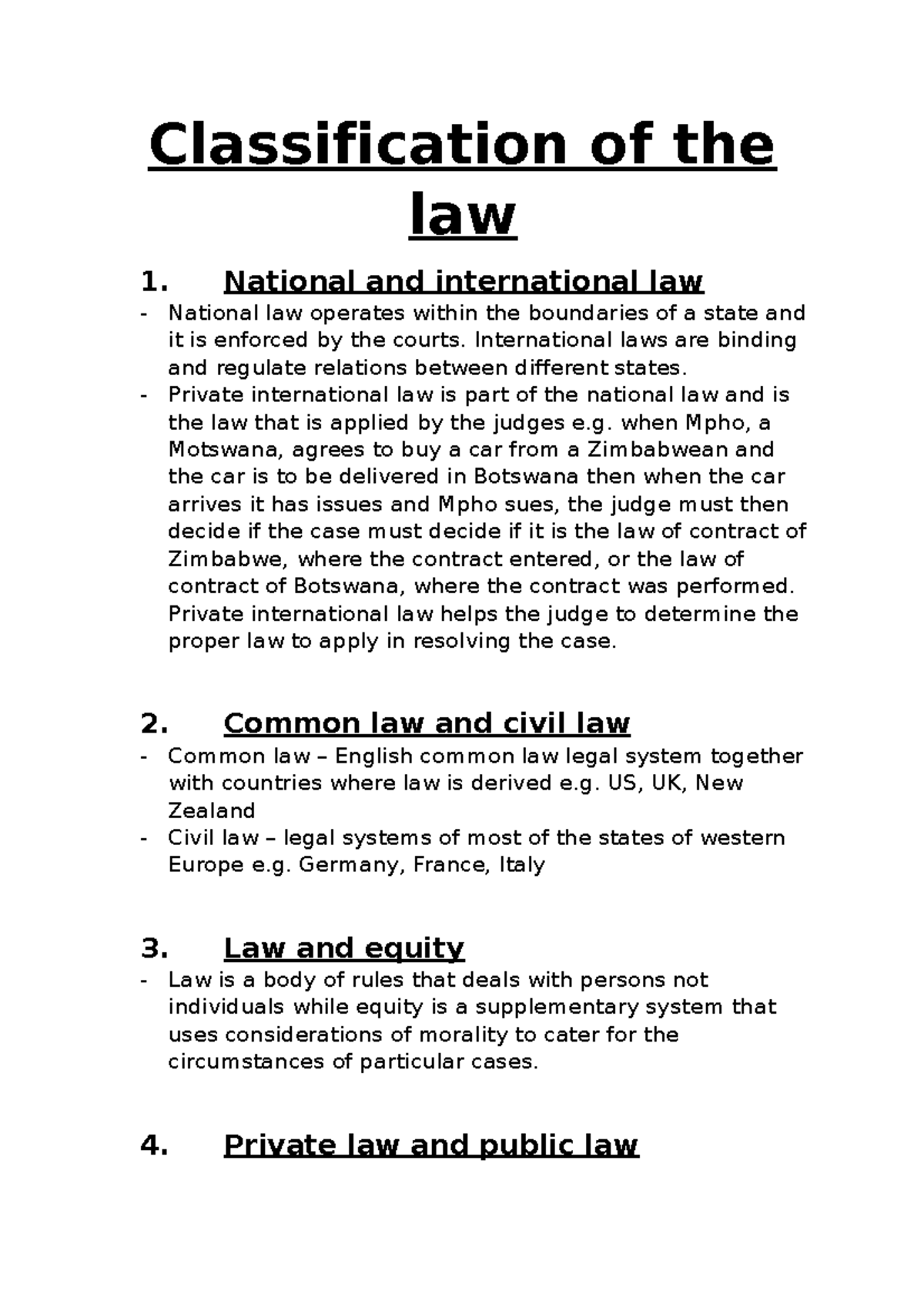 Classification of the law - National and international law National law ...