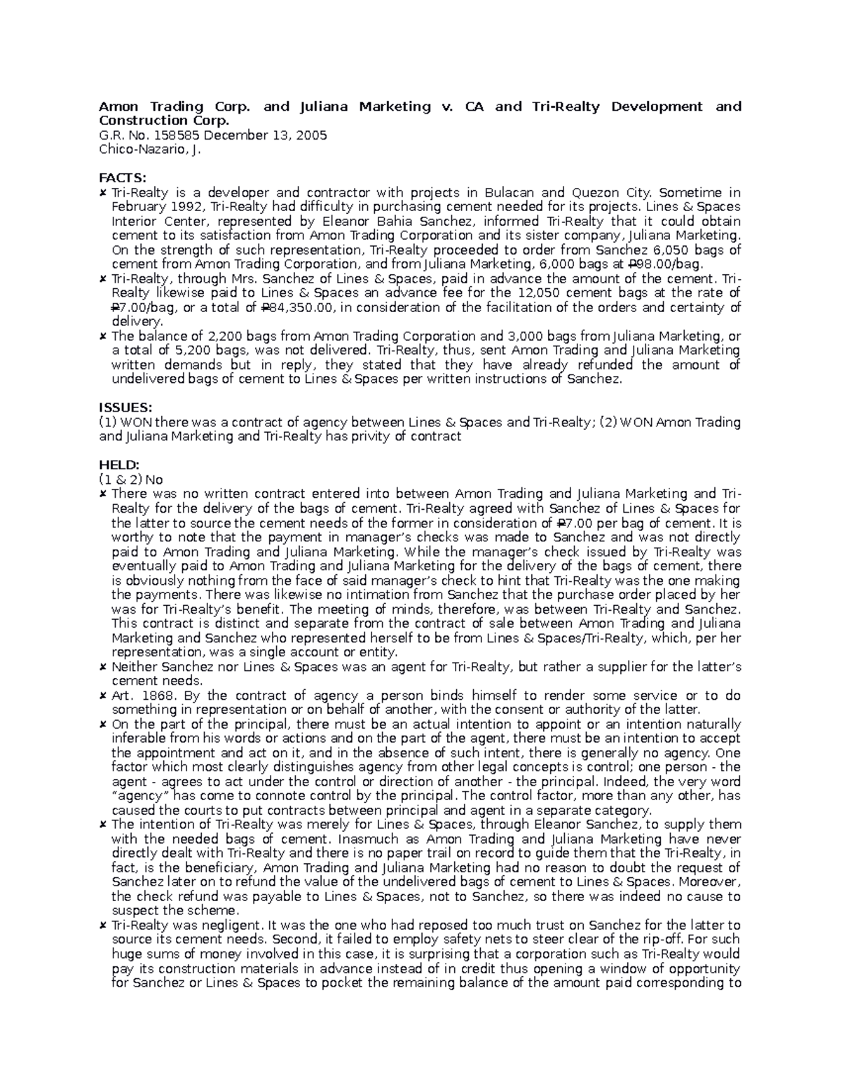 72023485 digest of Amon Trading Corp and Juliana Marketing v CA G R No ...