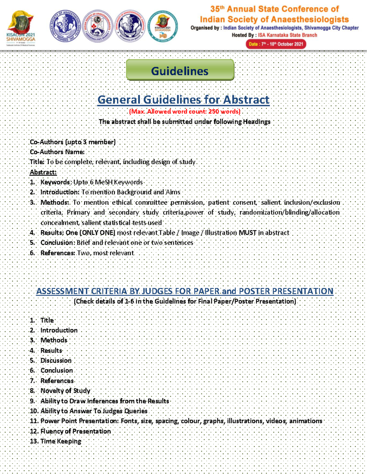 Scientific Guidelines of the year 2021 - General Guidelines for ...