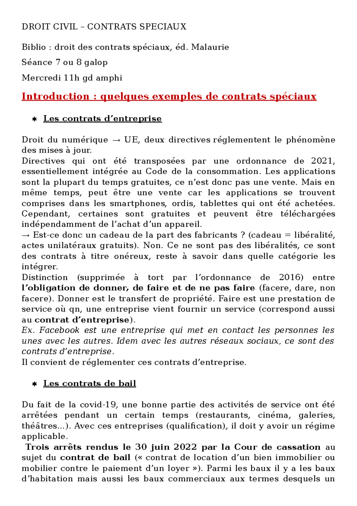 Contrats spéciaux - cours L2 droit S2 - DROIT CIVIL – CONTRATS SPECIAUX ...
