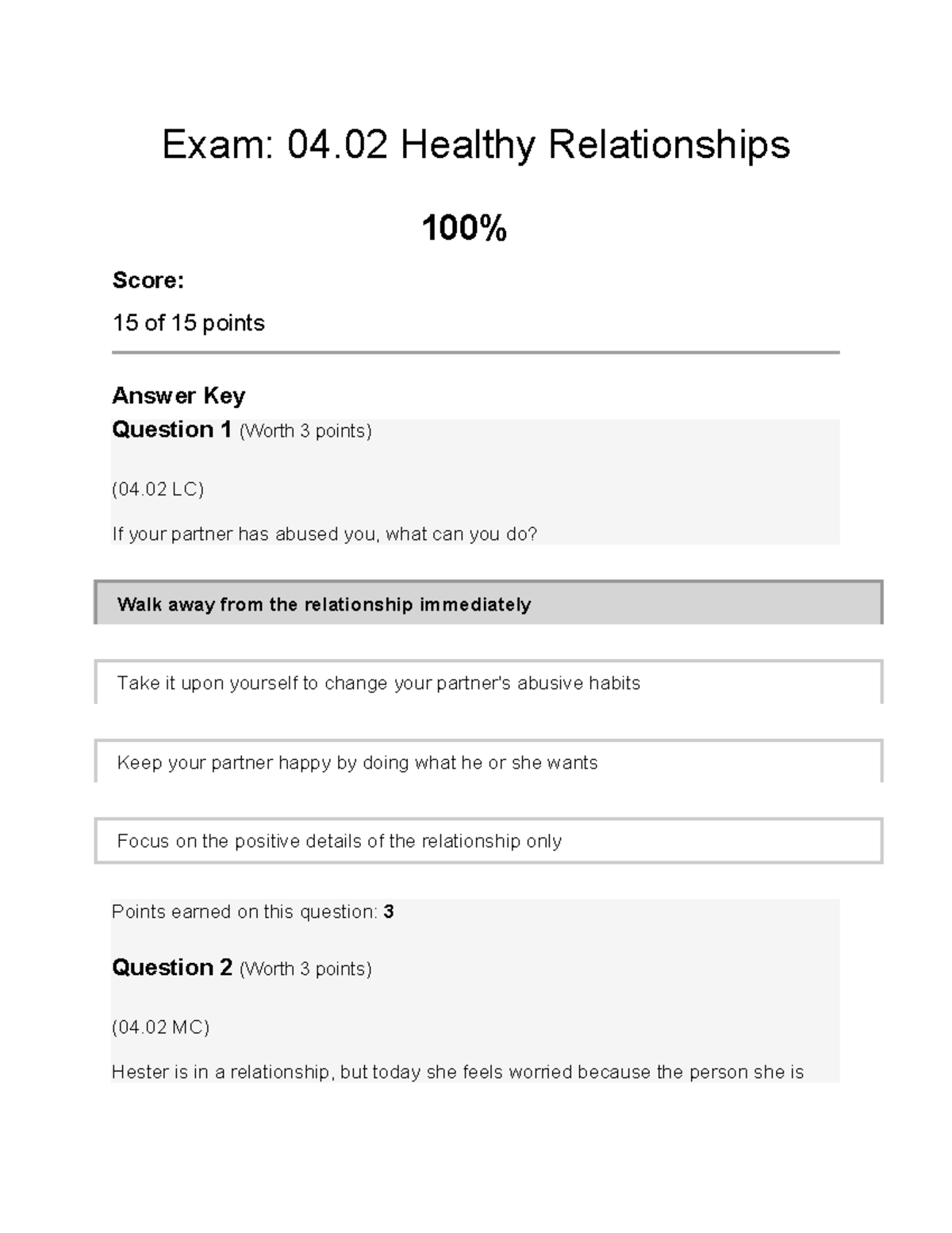 04.02 Healthy Relationships Answer Key- HOPE - Exam: 04 Healthy ...