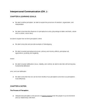 Interpersonal Communication Chapter 2 - Interpersonal Communication (CH ...