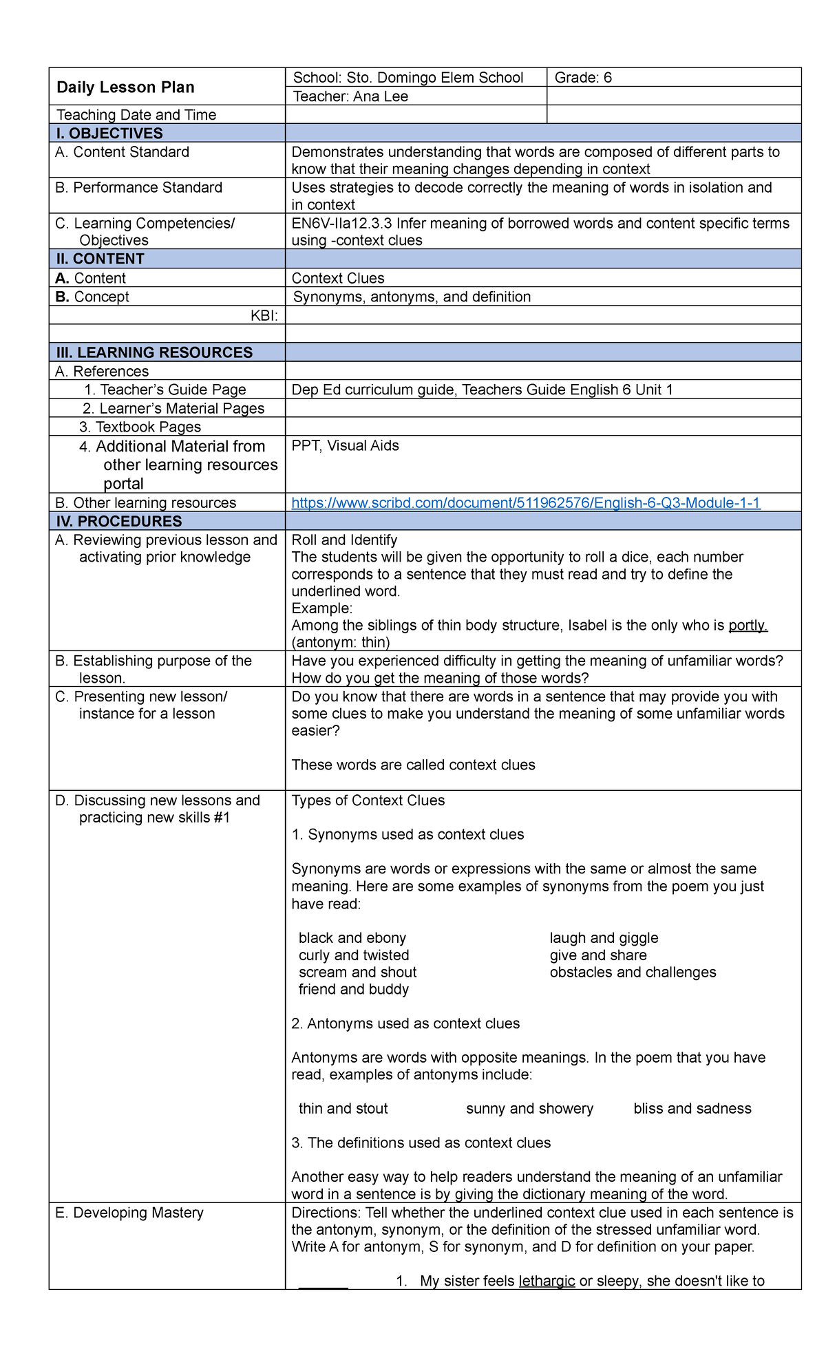 DLP Englissh - Daily Lesson Plan in English - Daily Lesson Plan School ...
