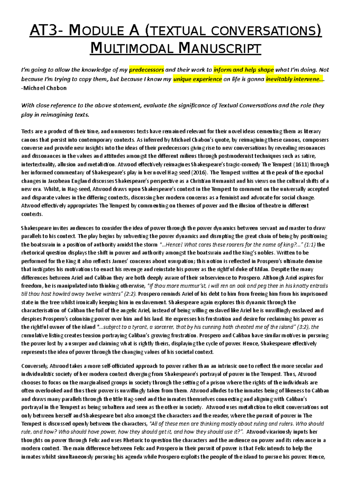 AT3- Module A Multimodal Manuscript - AT3- MODULE A (TEXTUAL CONVERSATIONS) MULTIMODAL ...