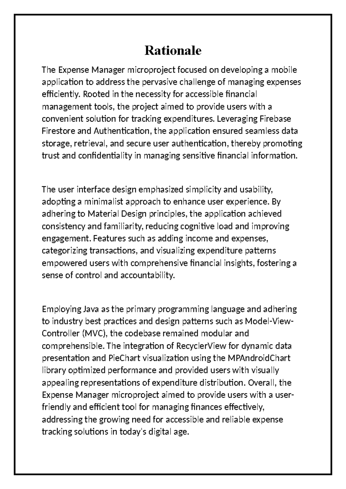 MAD Report - Rationale The Expense Manager microproject focused on ...