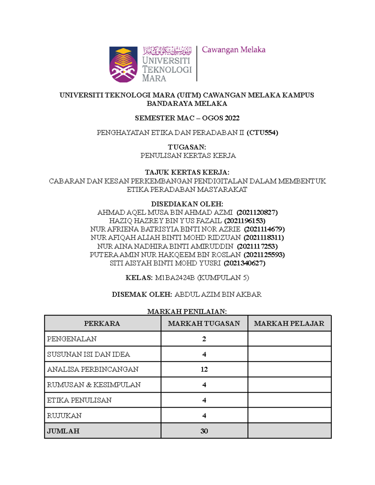 CTU554 Kertas Kerja Kumpulan 5 - UNIVERSITI TEKNOLOGI MARA (UiTM ...