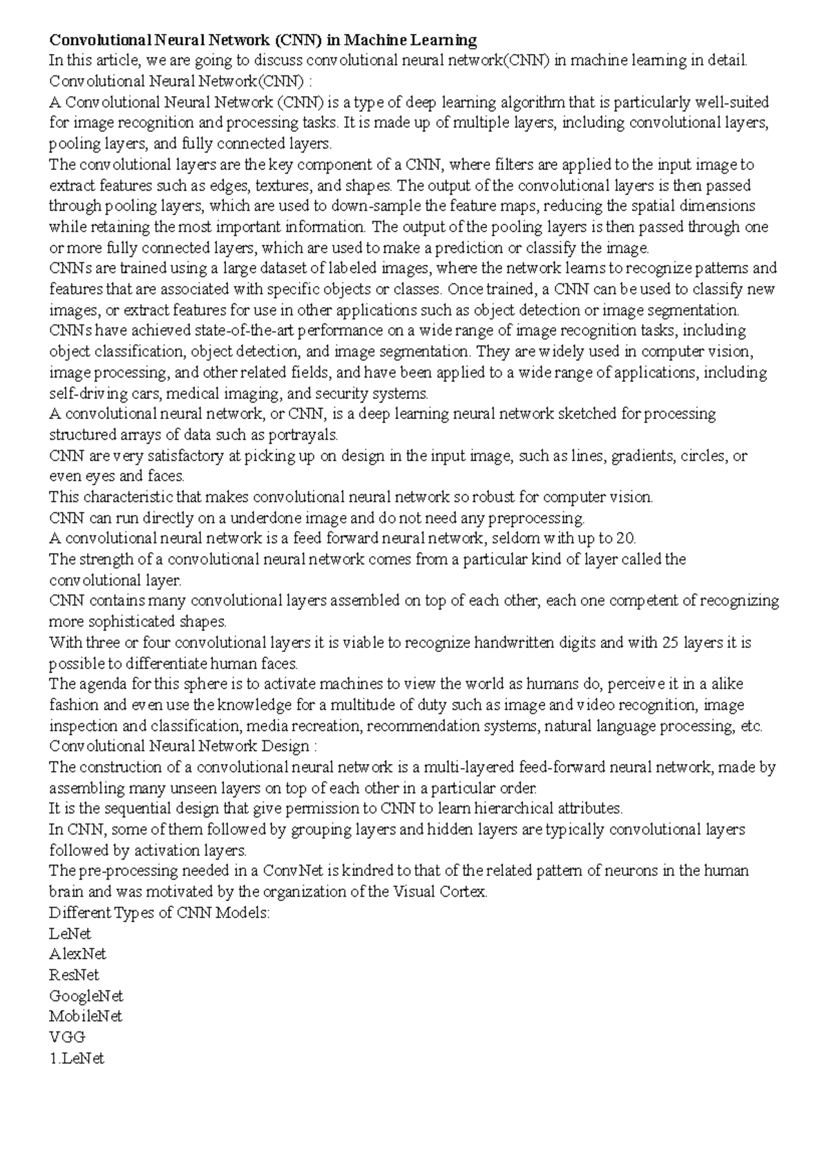 Convolutional Neural Network - Convolutional Neural Network(CNN) : A Convolutional Neural ...